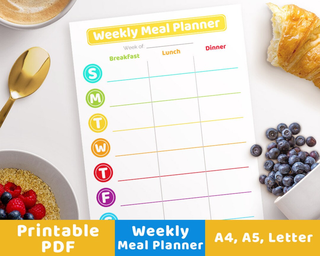 Weekly Menu Plan Printable Rainbow Circles, Printable Menu Planner ...