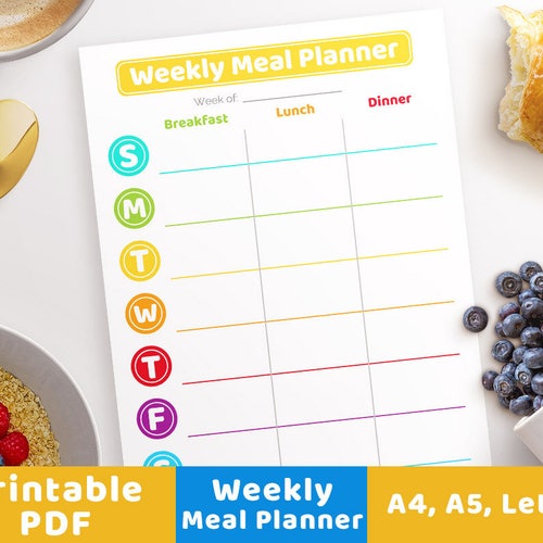 Weekly Menu Plan Printable Rainbow Circles Printable Menu - Etsy