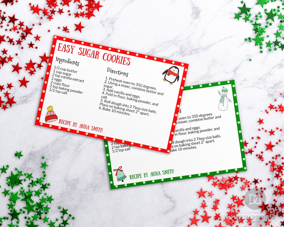 Christmas Cookie Recipe Card Printable Editable Xmas Recipe - Etsy