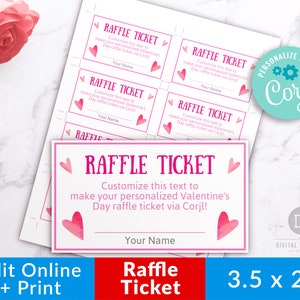 Valentine's Day Raffle Ticket Template Editable, Printable Valentine's ...