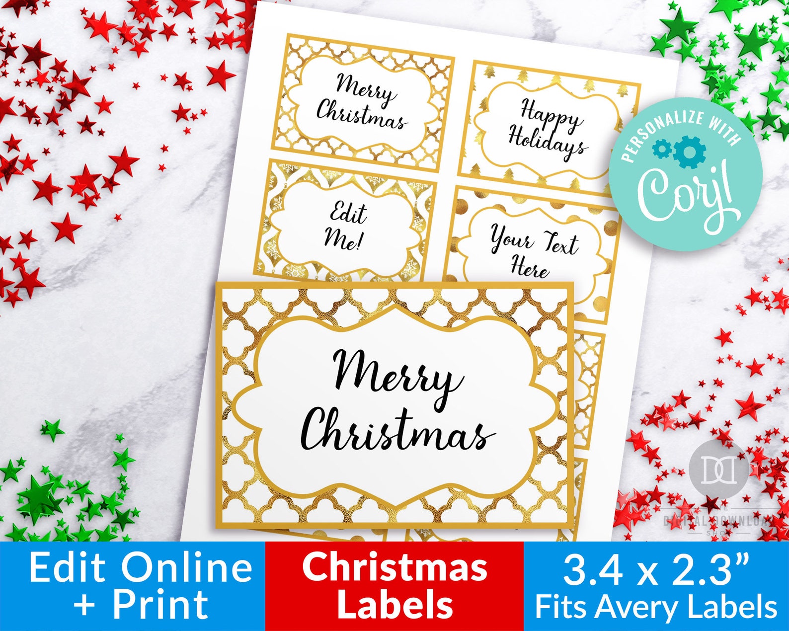 Gold Christmas Labels Template Editable Printable Christmas - Etsy
