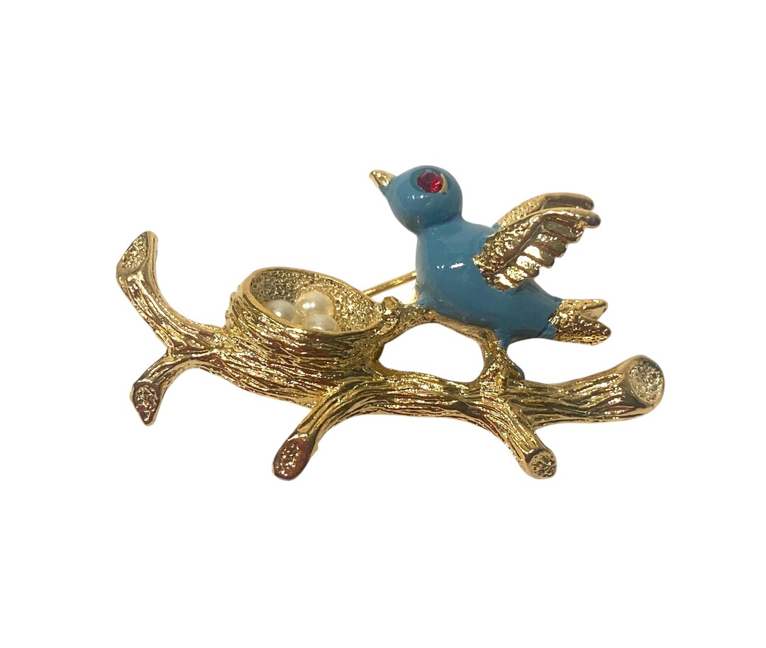 Vintage Gerry's Blue Enamel Bird With Nest Brooch - Etsy