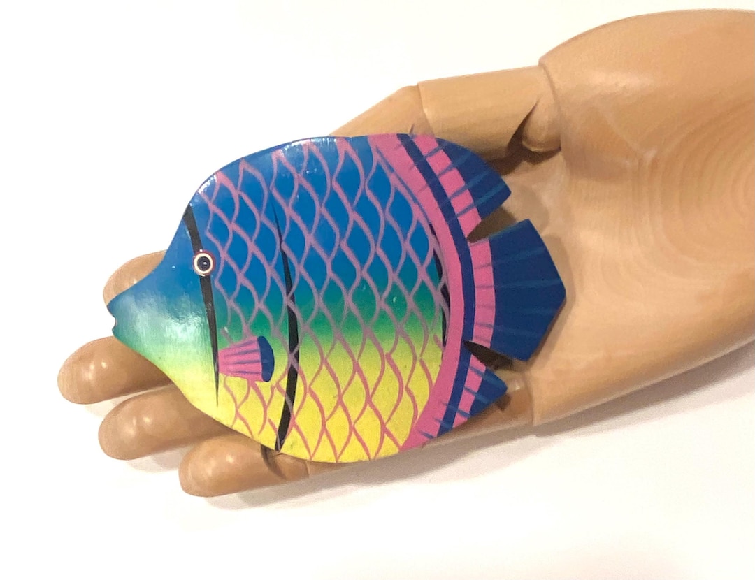 80s Vintage Multi-colored Hand-painted Wooden Fish Hair Barrette Made ...
