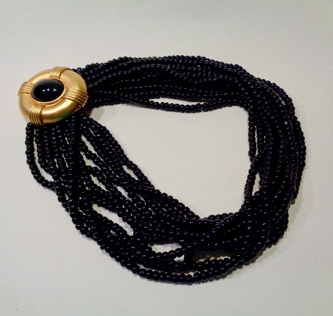 Donald Stannard Necklace Multi-strand Choker With Black Glass - Etsy