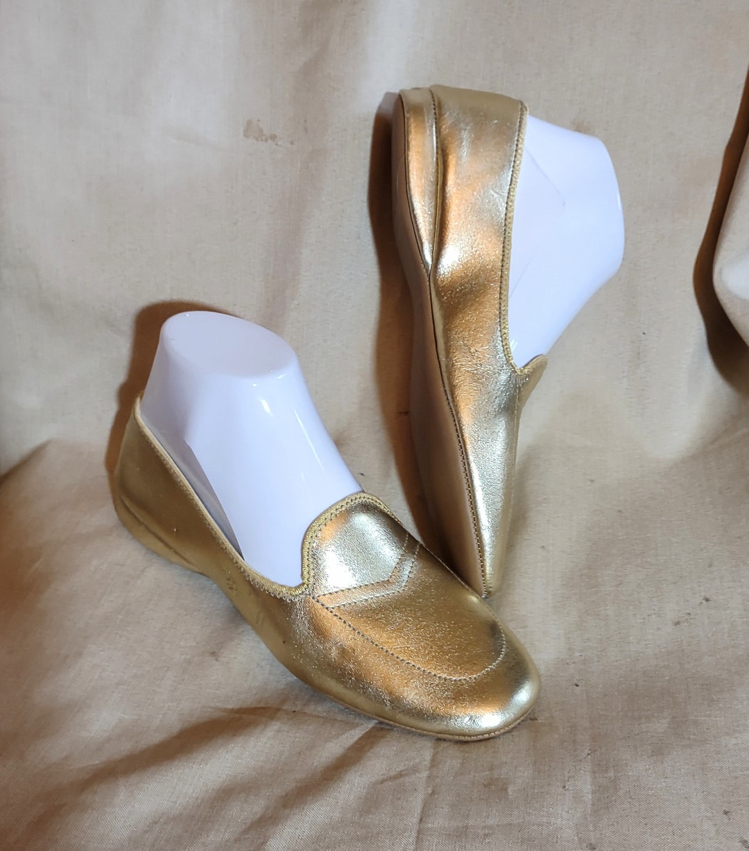 7.5 Narrow Shiny Golden Slippers EC New NOS Daniel Green - Etsy