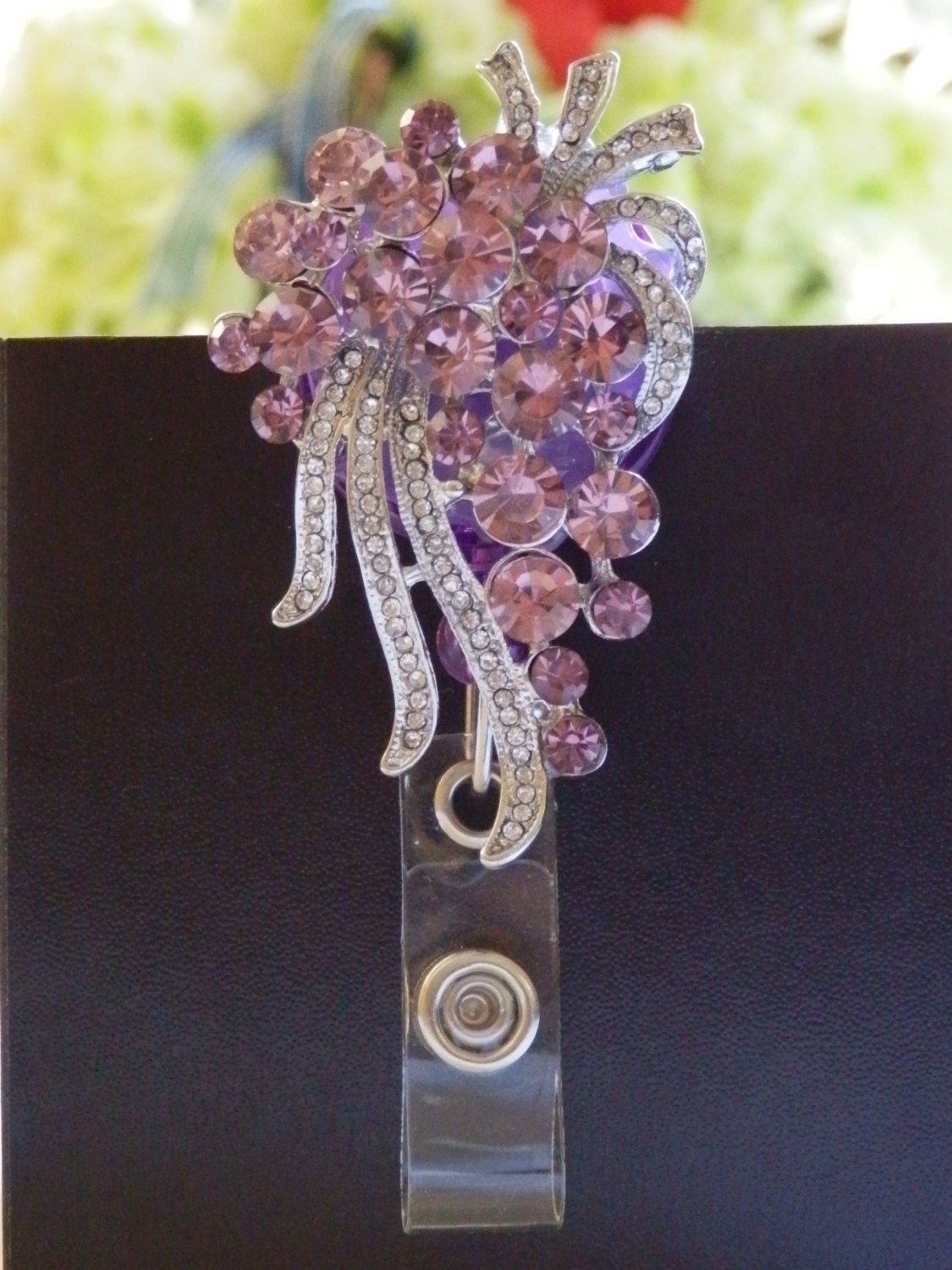 Elegant Purple Rhinestones Ribbon Retractable Name Badge. - Etsy