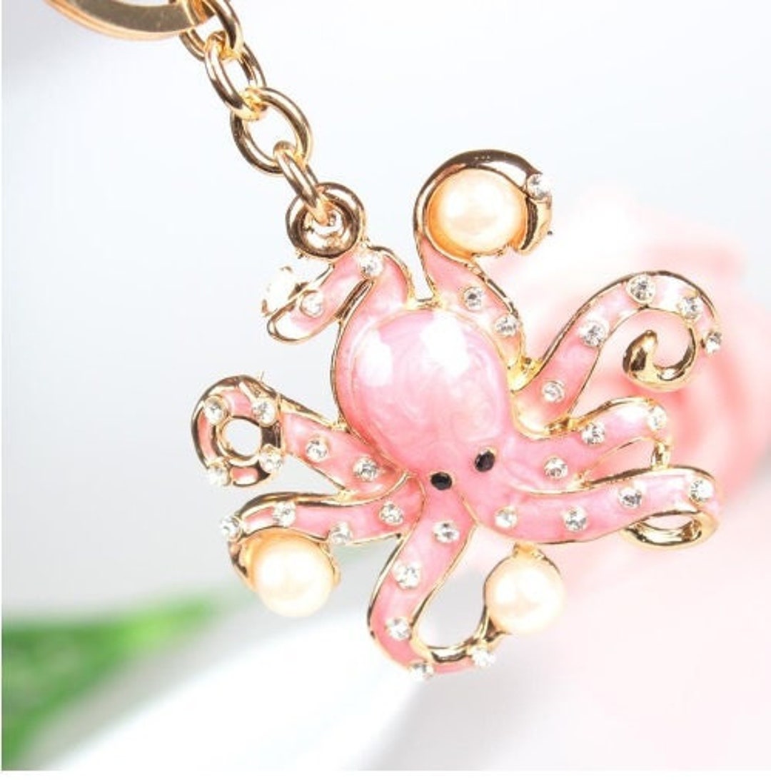 New Beautiful Rhinestones & Pearl Octopus Retractable ID Name Badge ...