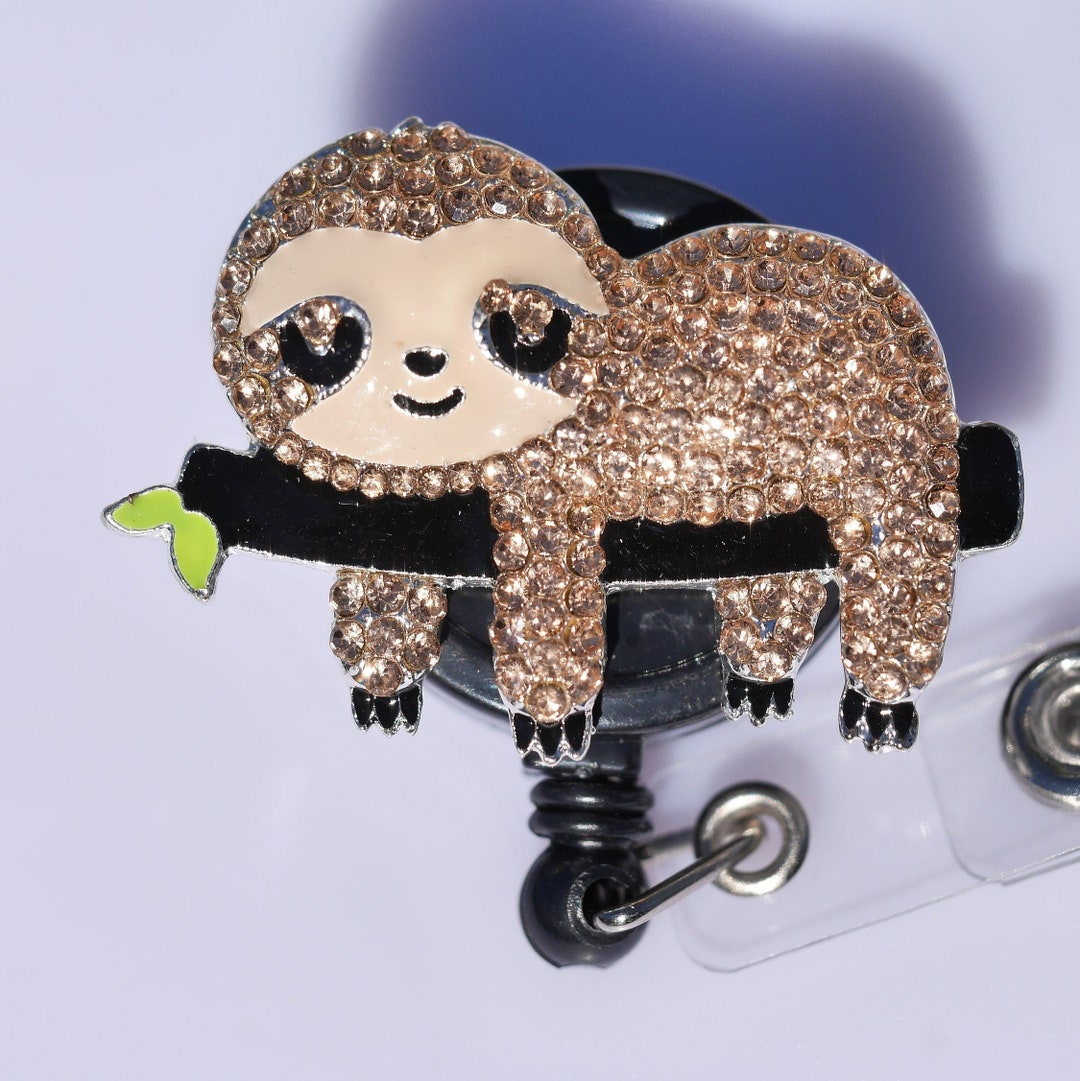 Cute Rhinestones Baby Sloth Retractable ID Name Badge Holder. - Etsy