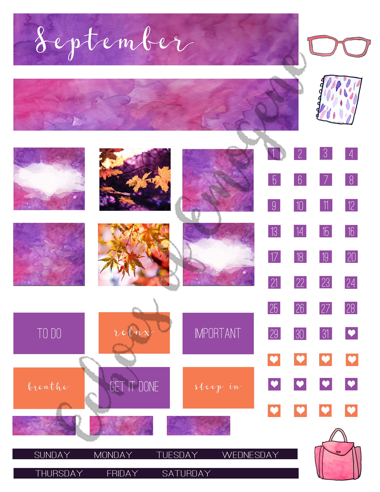 Vertical September Planner Printable Stickers September - Etsy