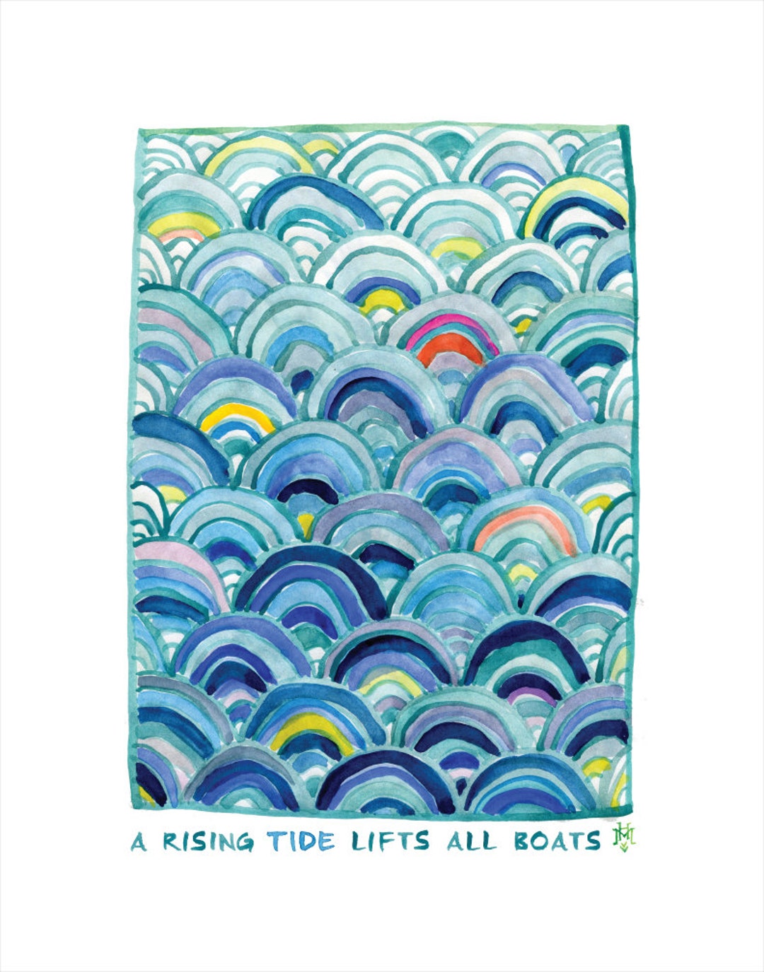 Water -- Rising Tide Quote -- Watercolor Print With Hand Lettering - Etsy