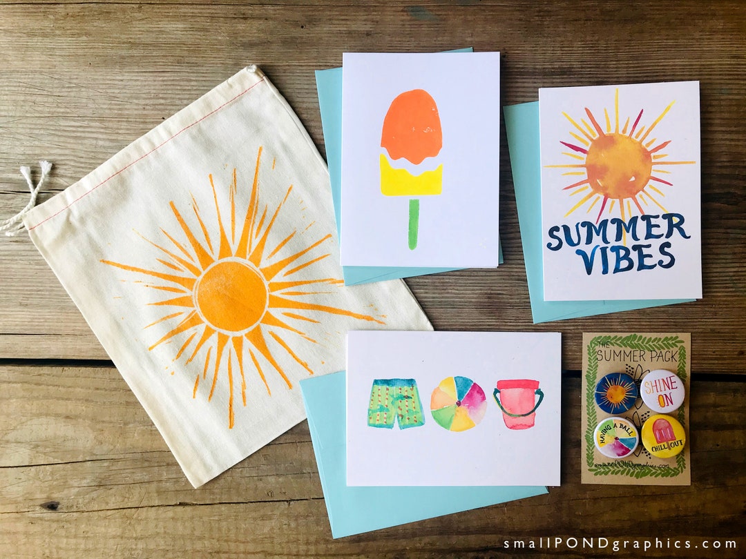 Summer Vibes Stationery Pack -- Gift Set -- Six Notecards -- Four ...