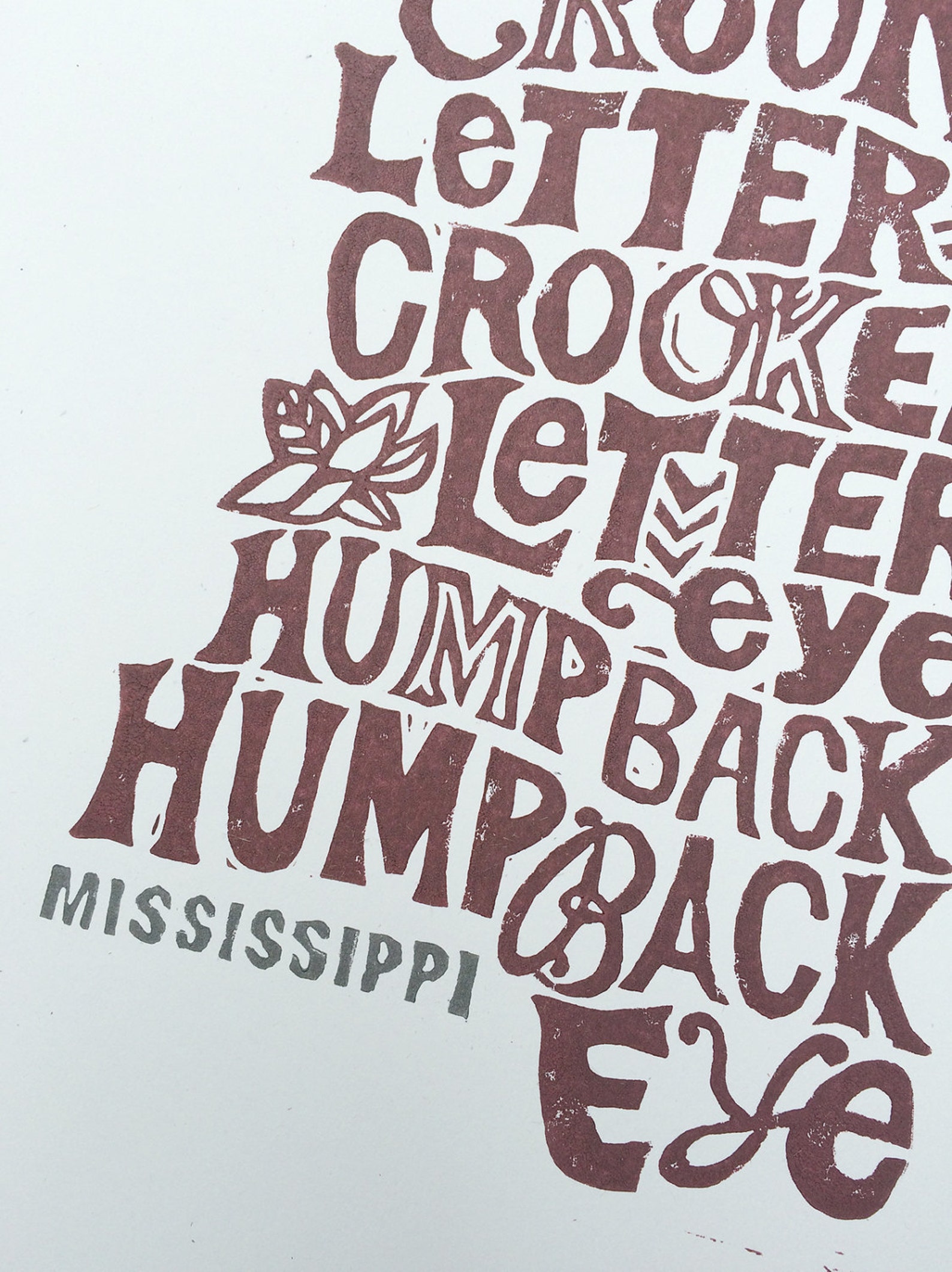 Mississippi State Crooked Letter Block Print Hand - Etsy