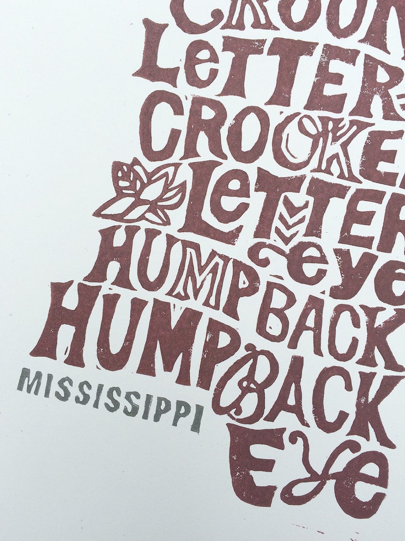 Mississippi State Crooked Letter Block Print Hand - Etsy