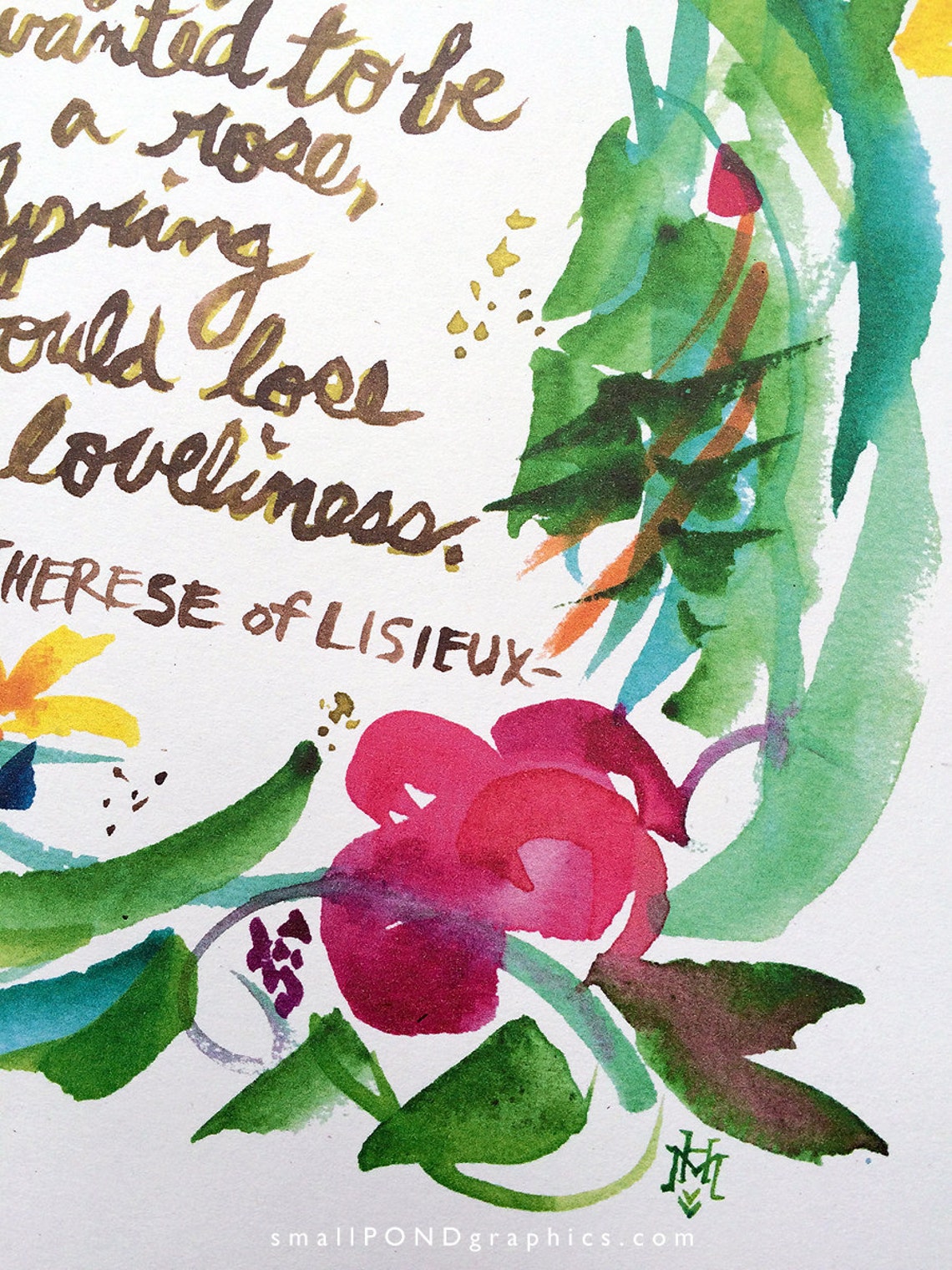 Tiny Flower Quote Watercolor Print With Hand Lettering - Etsy