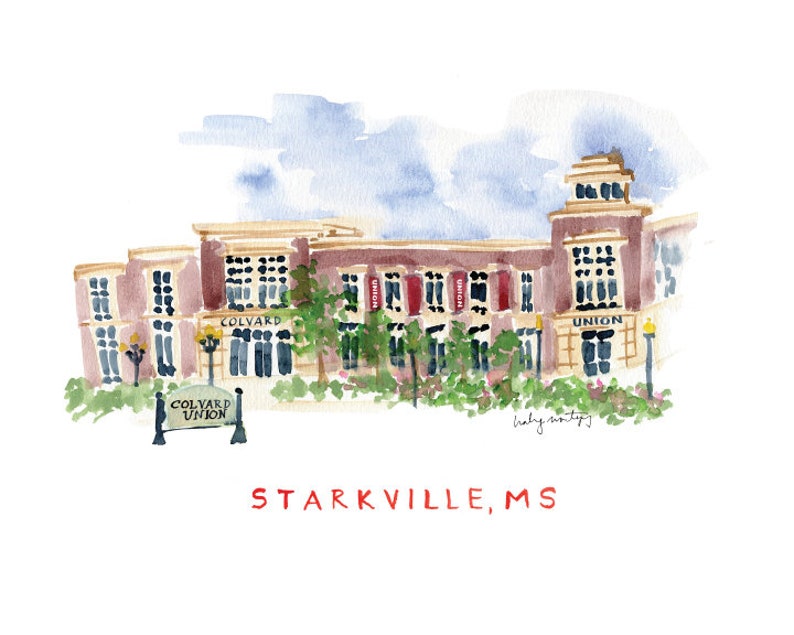 Mississippi State University. Colvard Student Union. Watercolor Print ...