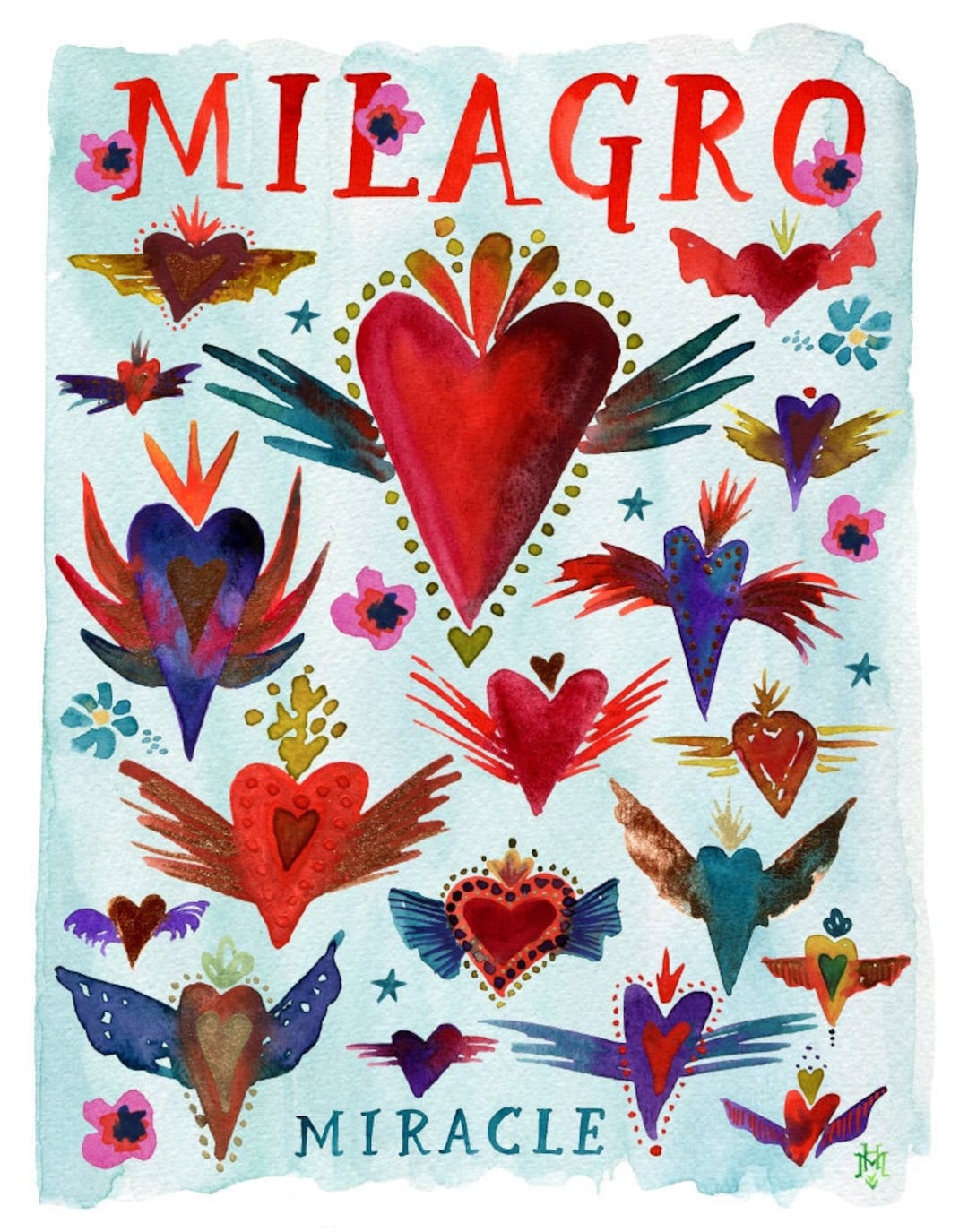 Milagro Hearts -- Watercolor Print -- Wall Art -- Hand Lettering ...