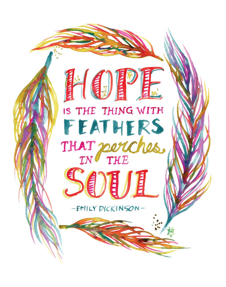 Hope is the Thing With Feathers Emily Dickinson Quote Watercolor Print ...
