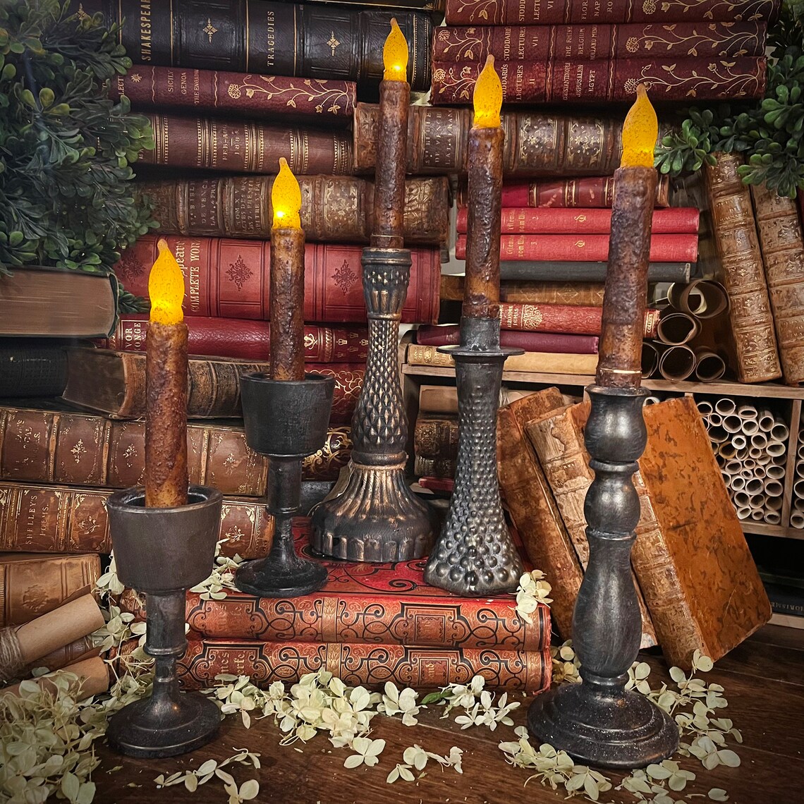 Dark Academia Black Candlestick With Flickering Wax Candle, Battery ...
