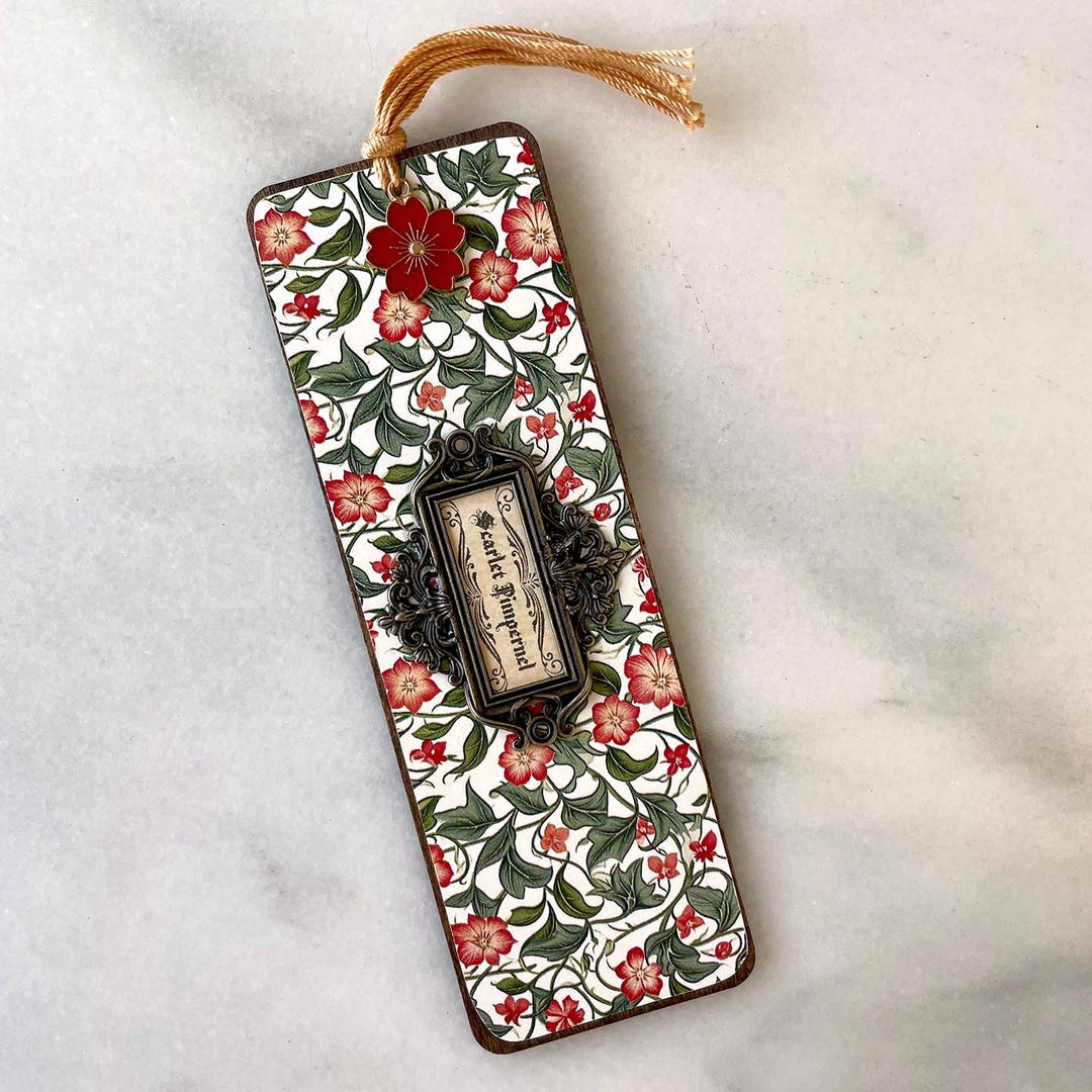 Scarlet Pimpernel, Handmade Bookmark With Charm, Solid Wood - Etsy