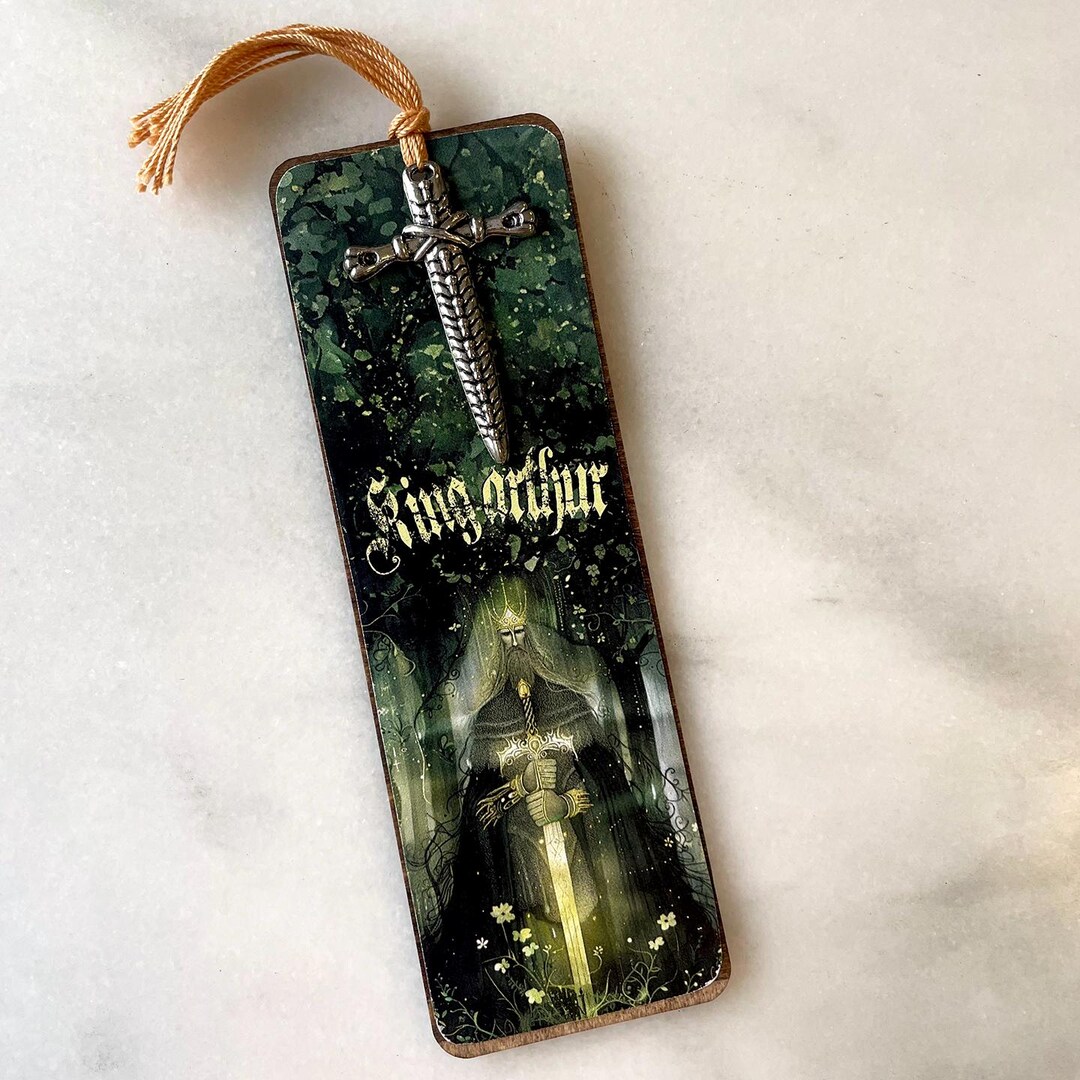 King Arthur, Handmade Bookmark With Charm, Solid Wood - Etsy