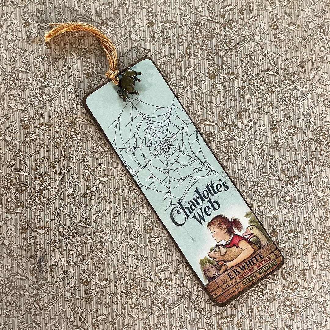 Charlotte's Web, Handmade Wood Bookmark With Charm, Solid Wood, Graphic ...