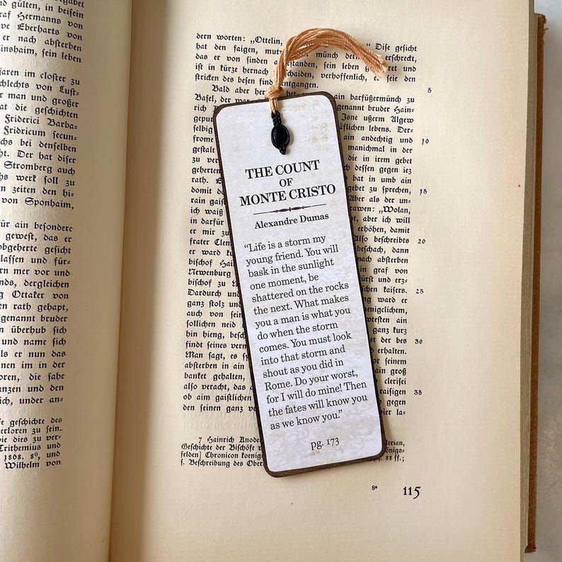 The Count of Monte Cristo, Handmade Bookmark With Charm, Solid Wood - Etsy