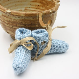 Blue Preemie Baby Booties With Gold Ribbon Ties - - Etsy