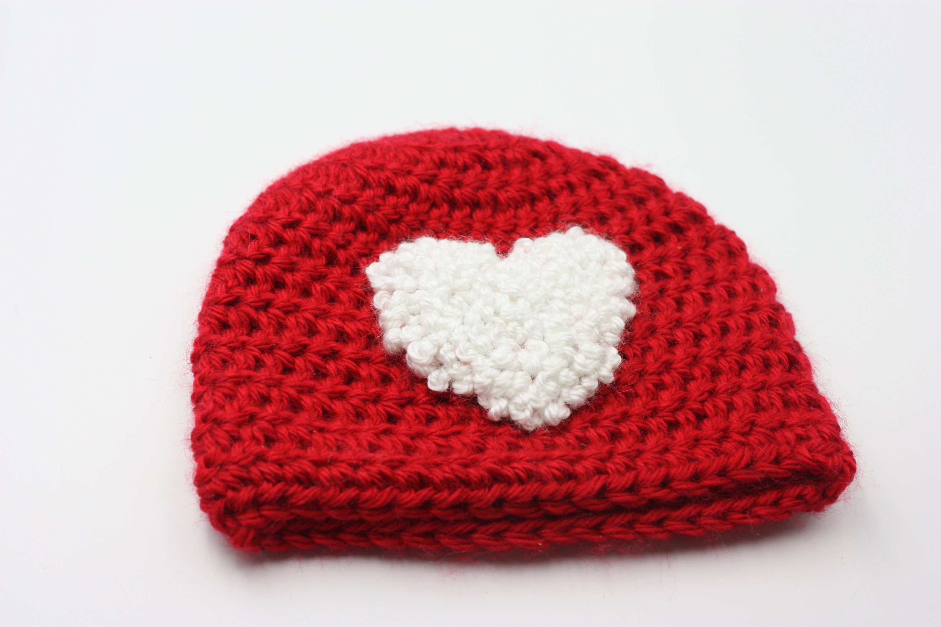 White Heart Red Baby Hat - Valentine Baby Gift - Infant Crochet Beanie ...