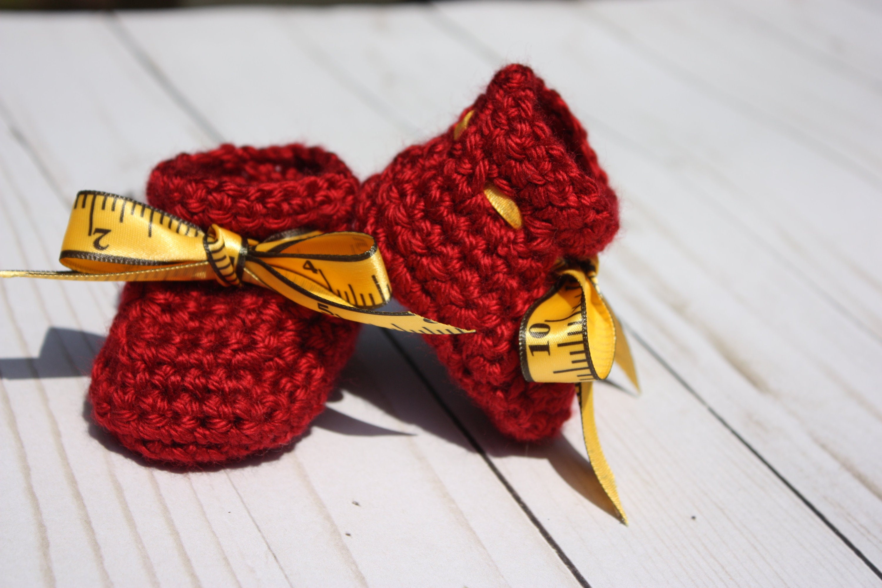 Red Baby Booties With Measure Ribbon Ties -number Baby Booties - Red ...