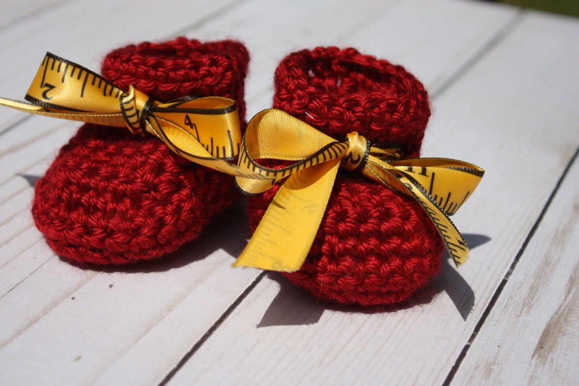 Red Baby Booties With Measure Ribbon Ties -number Baby Booties - Red ...