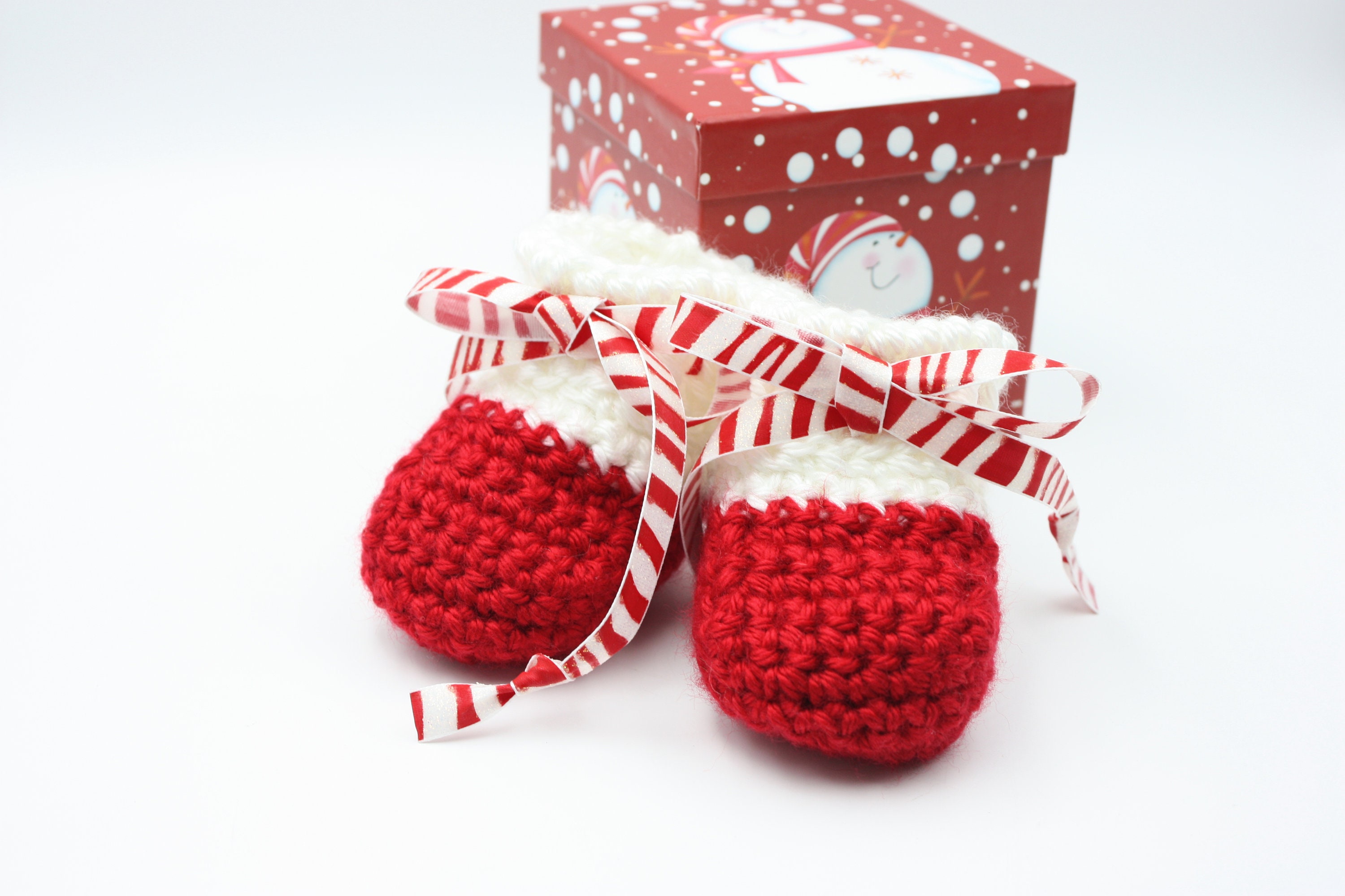 Peppermint Holiday Baby Booties - Crocheted Christmas Baby Booties ...