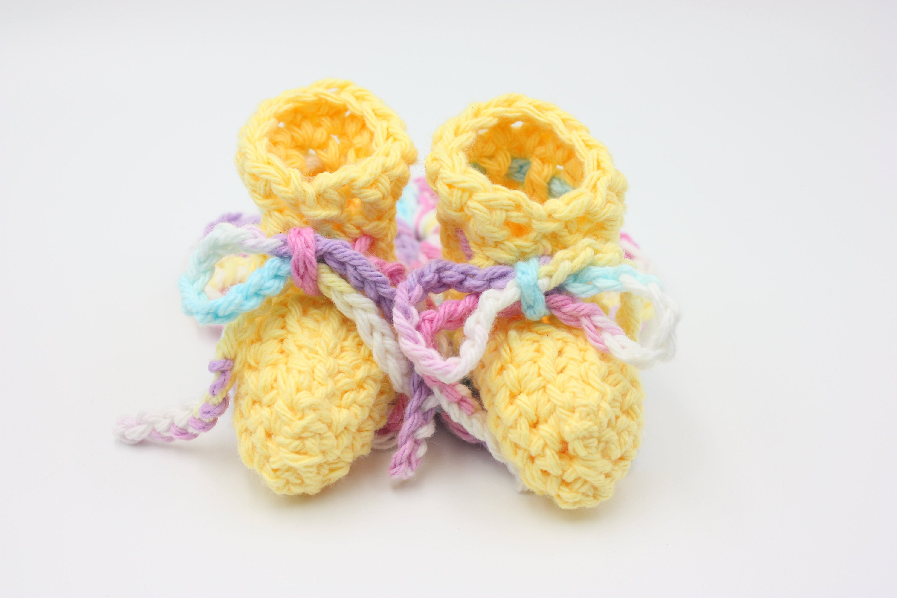 Yellow Cotton Preemie Baby Booties With Variegated Ties Summer Preemie ...