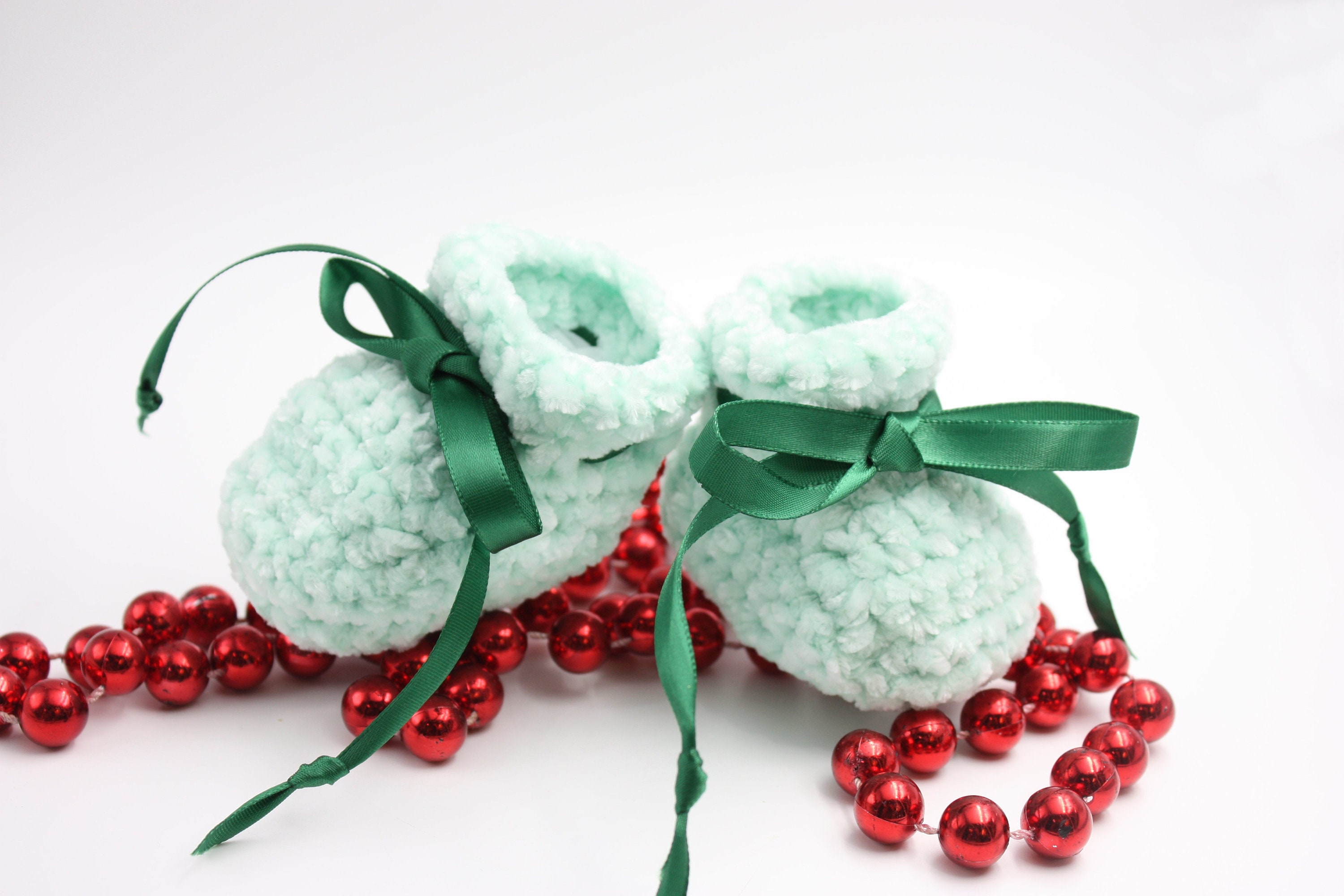 Mint Green Velvet Crochet Baby Booties - Christmas Newborn Gift ...