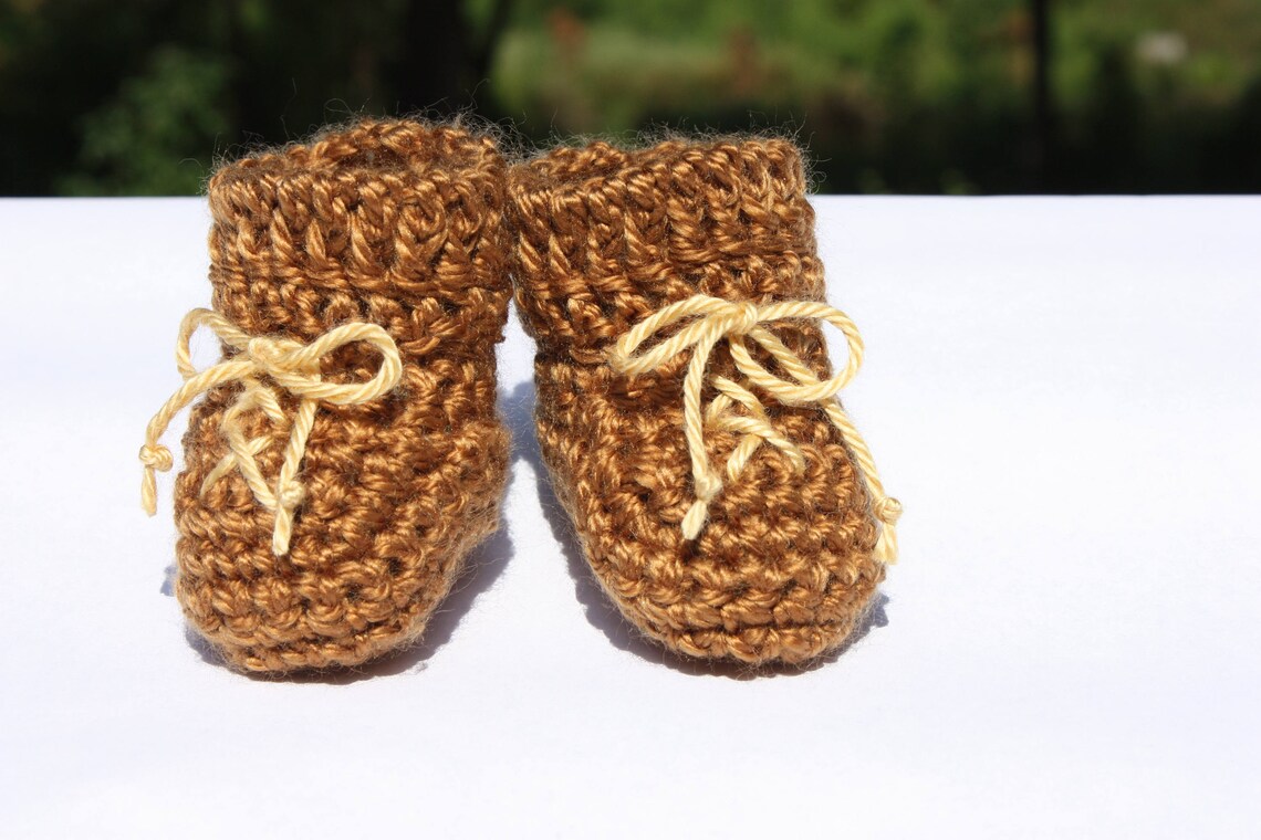 Brown Laced Baby Boy Booties Brown Crochet Baby Booties Brown Baby Boy ...