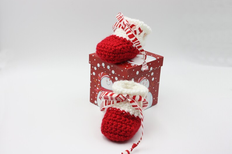 Peppermint Holiday Baby Booties - Crocheted Christmas Baby Booties ...