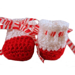 Peppermint Holiday Baby Booties Crocheted Christmas Baby | Etsy