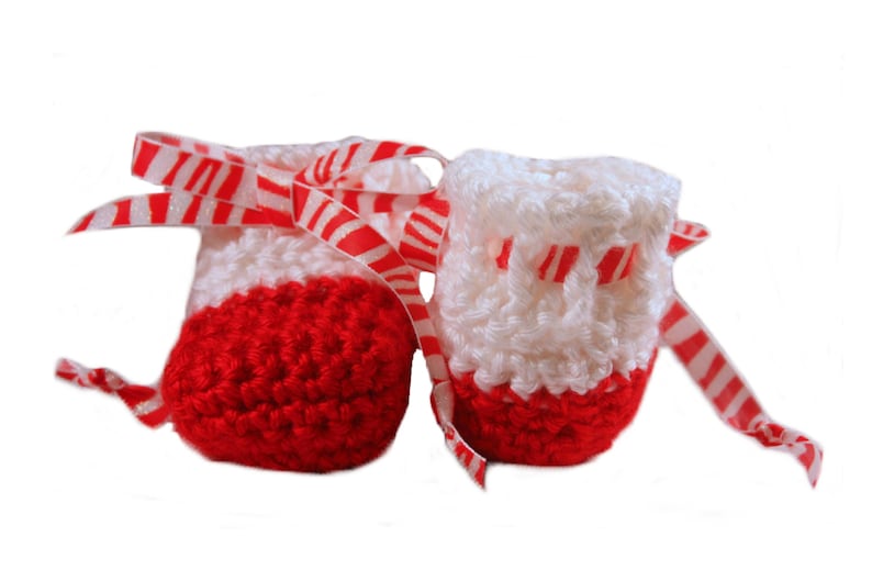 Peppermint Holiday Baby Booties Crocheted Christmas Baby | Etsy