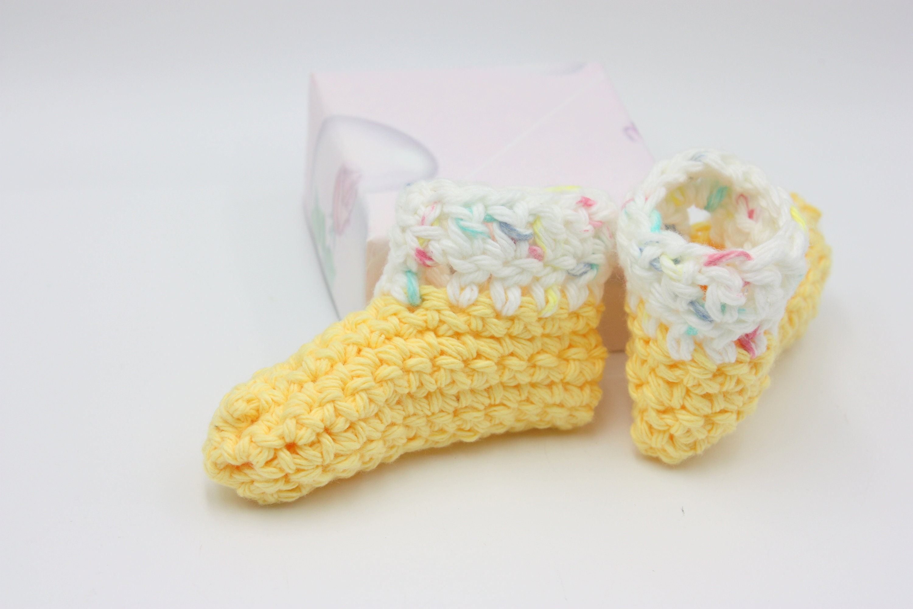 Yellow Preemie Variegated Cuff Booties - Cotton Summer Baby Booties ...