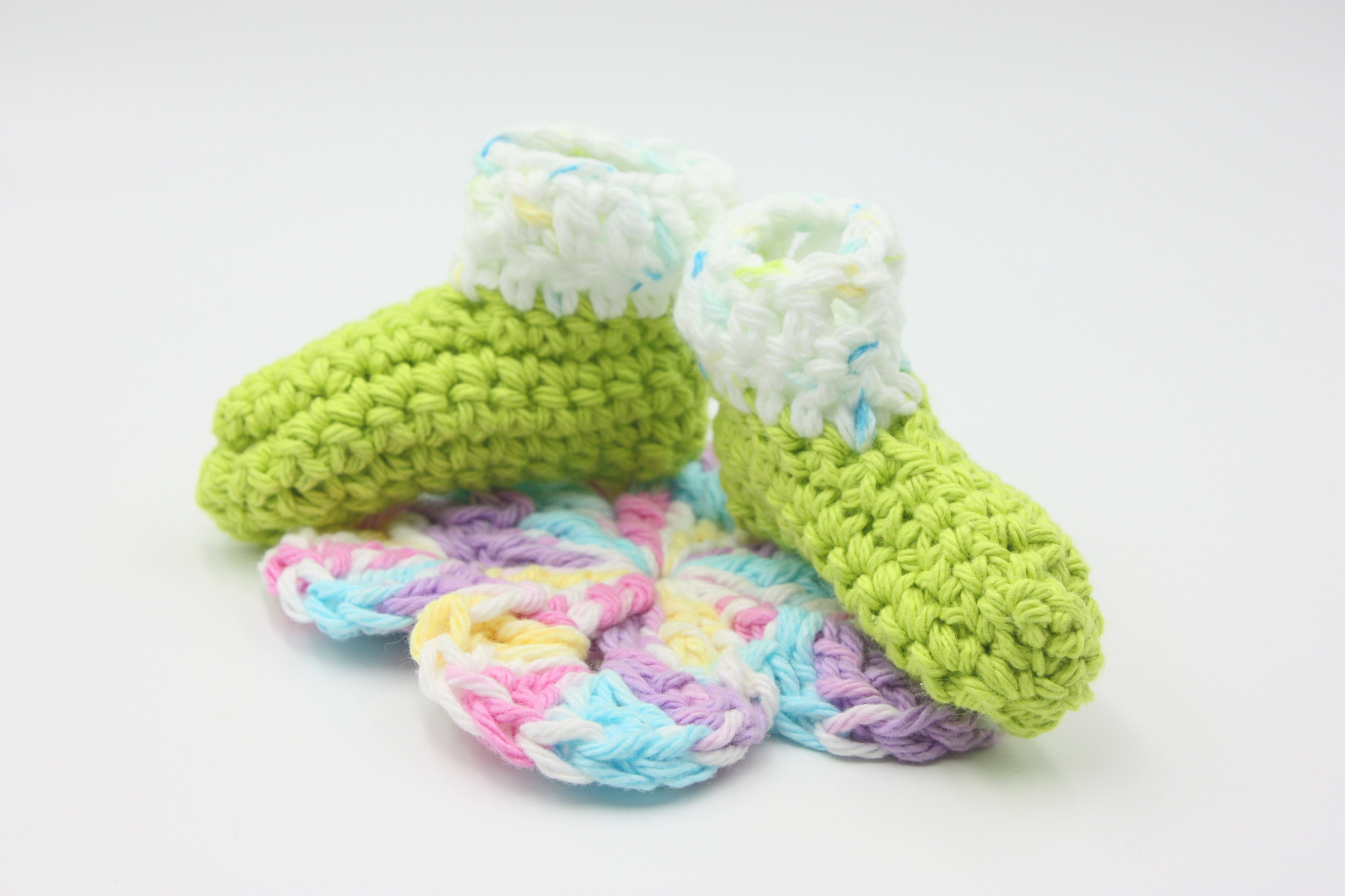 Green Preemie Cotton Baby Booties - Variegated Cuff Baby Booties ...