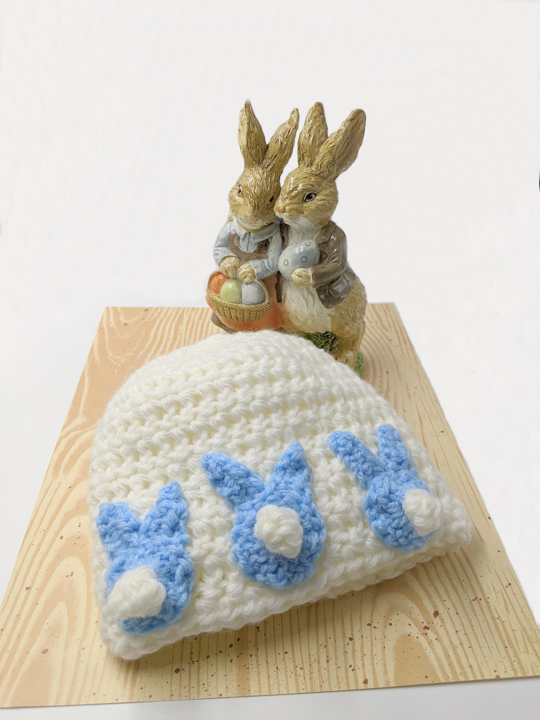 Blue Bunny Baby Hat Spring Newborn Hat White Baby Hat With Bunny ...