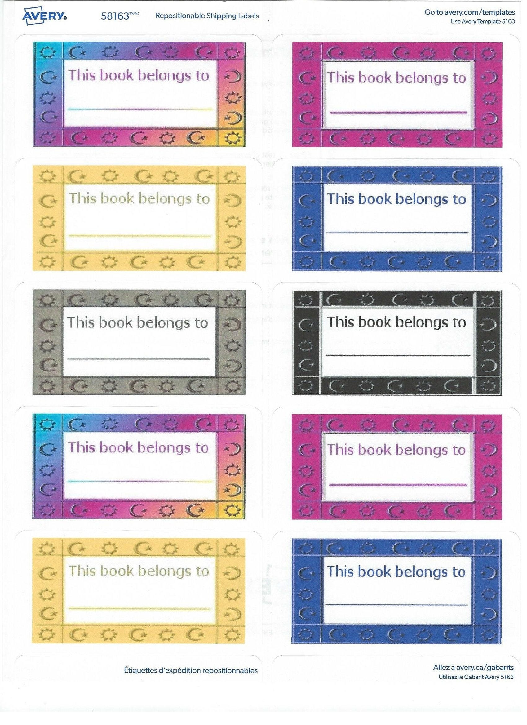 Sun Moon Stars Book Labels - Digital Instant Download - Child Book ...