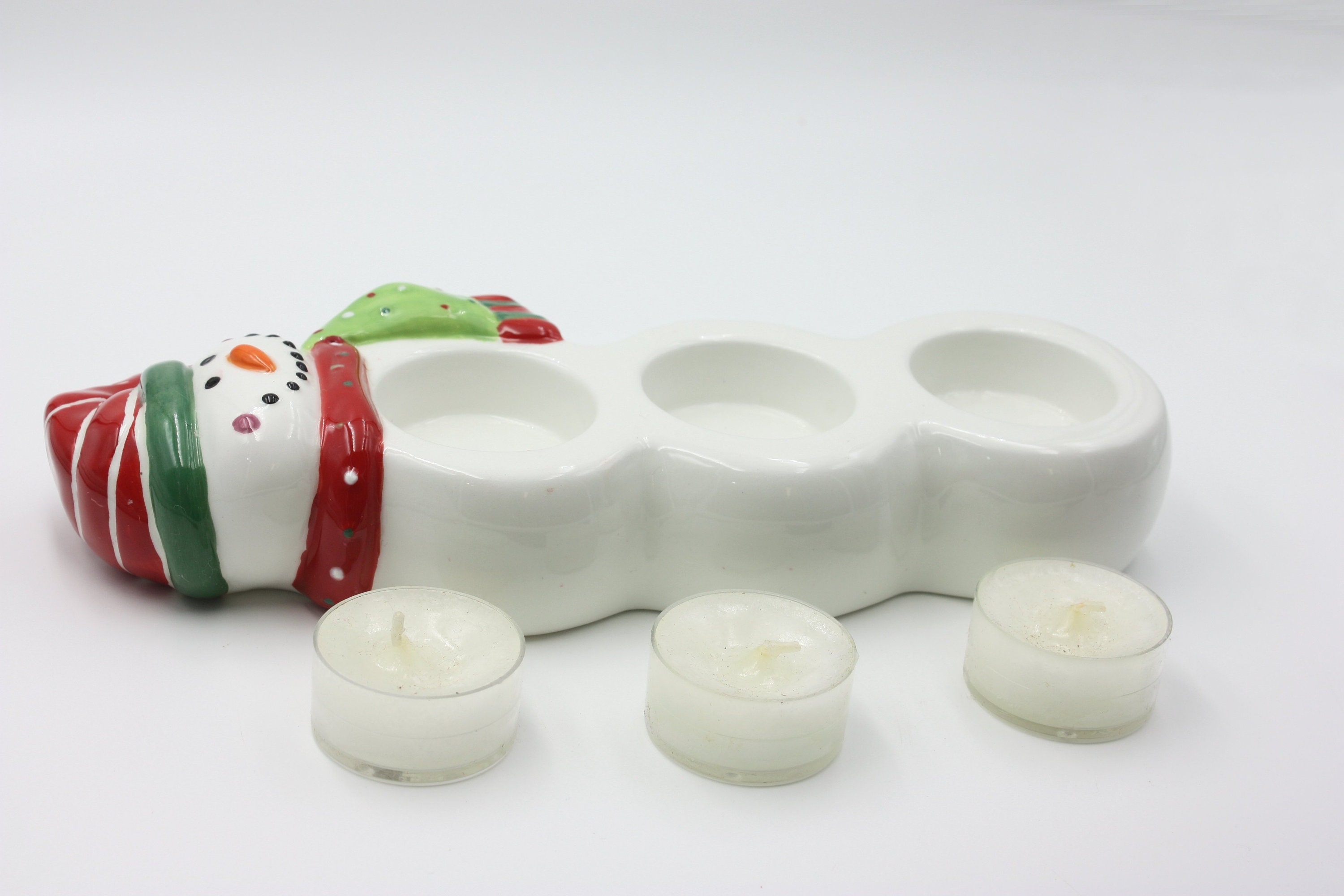 Ceramic Snowman 3 Tea Light Holder Christmas Snowman Candle Holder - Etsy
