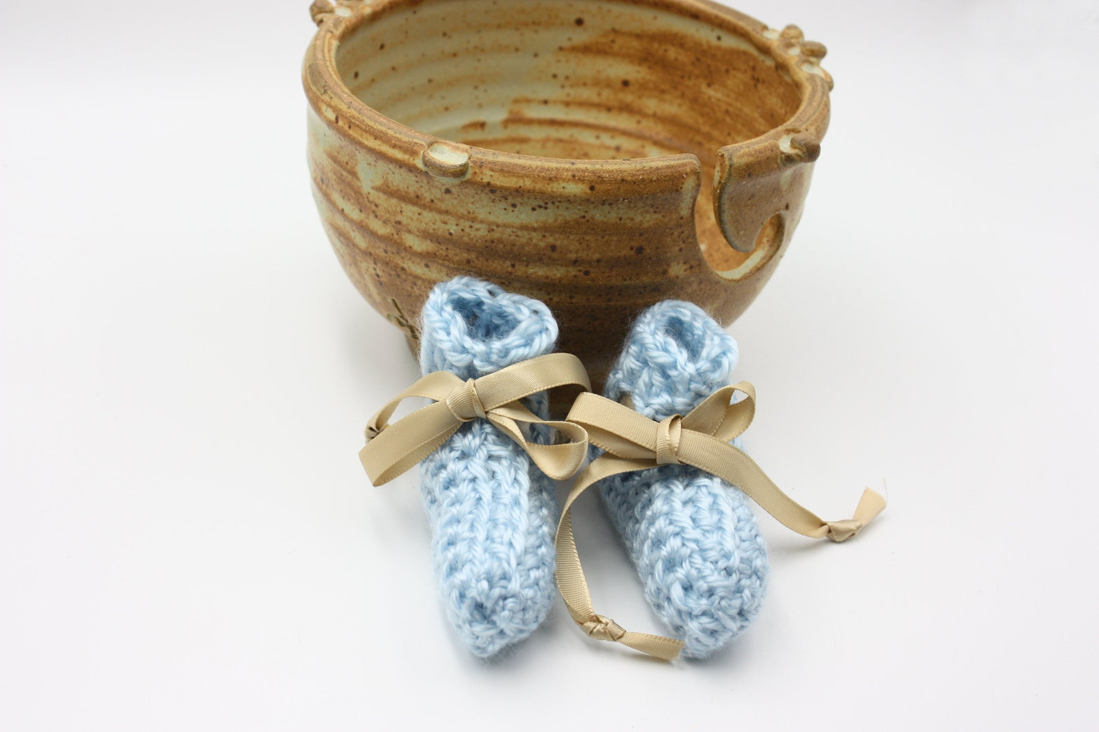 Blue Preemie Baby Booties With Gold Ribbon Ties - - Etsy