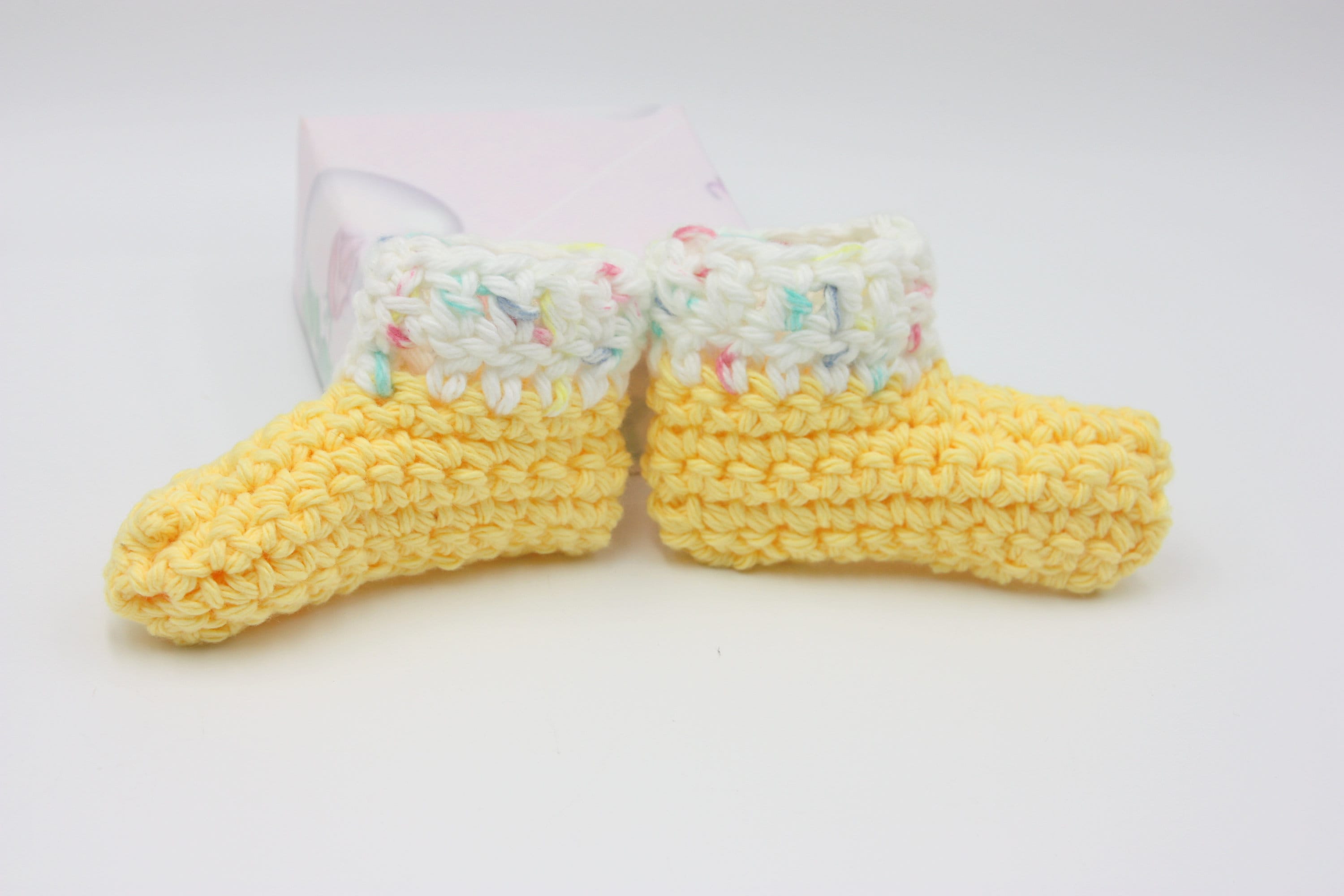 Yellow Preemie Variegated Cuff Booties - Cotton Summer Baby Booties ...