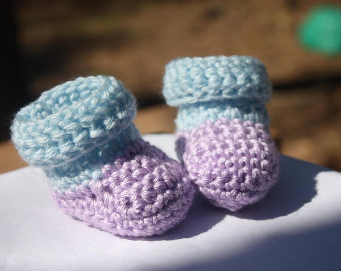 Blue and Purple Baby Booties - Blue Crochet Baby Booties - Purple ...