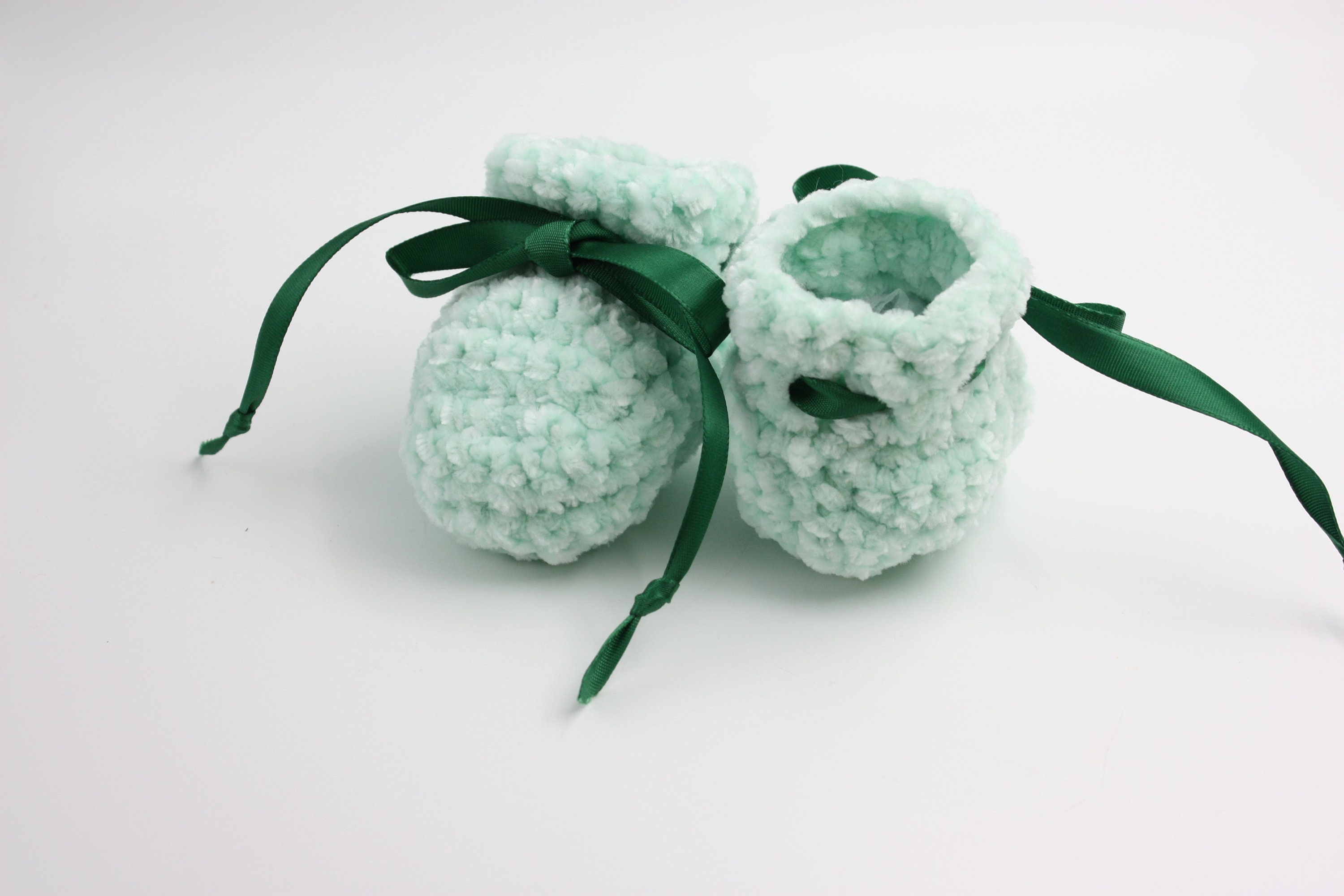 Mint Green Velvet Crochet Baby Booties Christmas Newborn Gift Gender ...