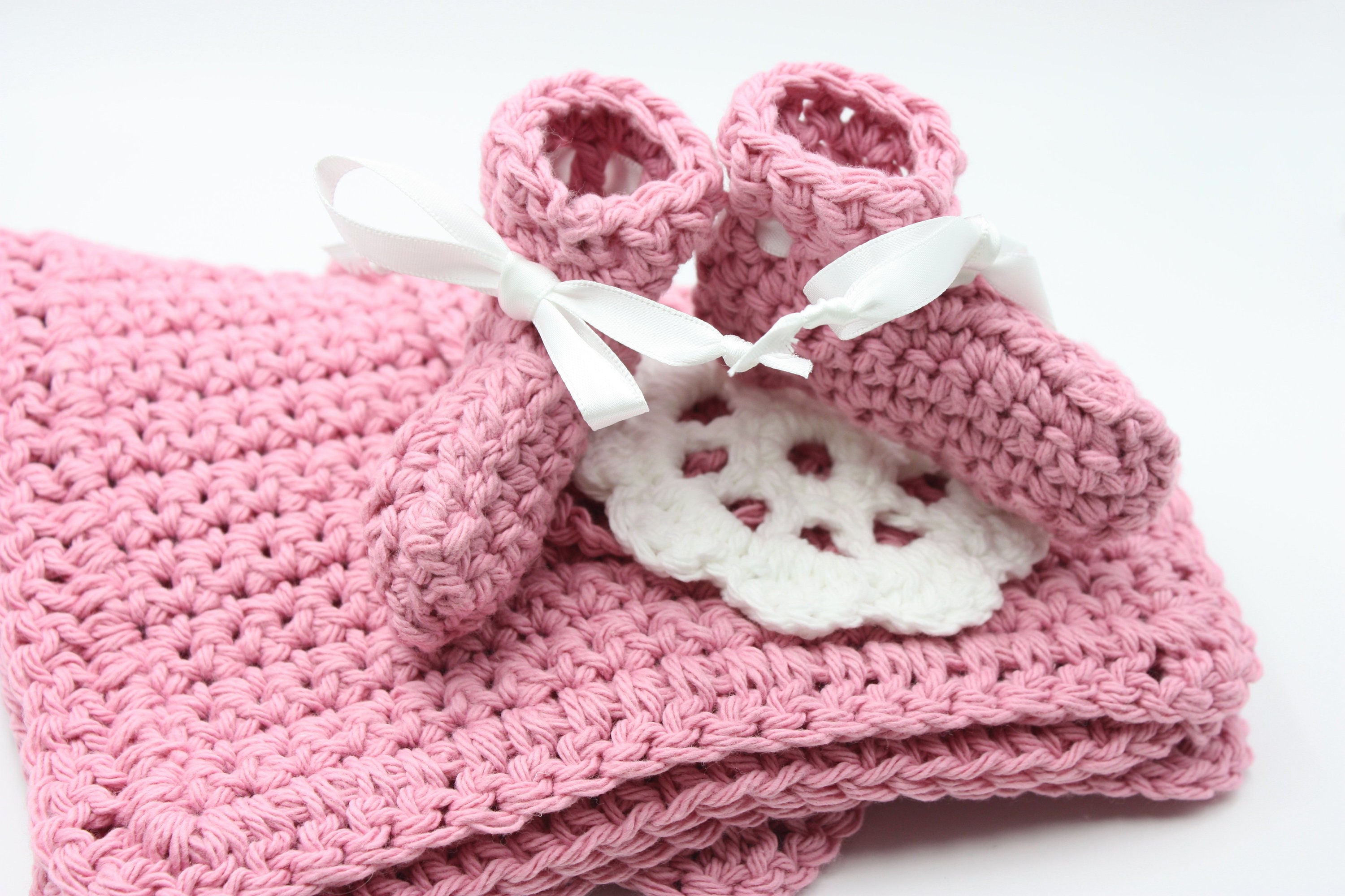 Pink Cotton Preemie Baby Booties With White Ribbon Ties Summer Booties ...