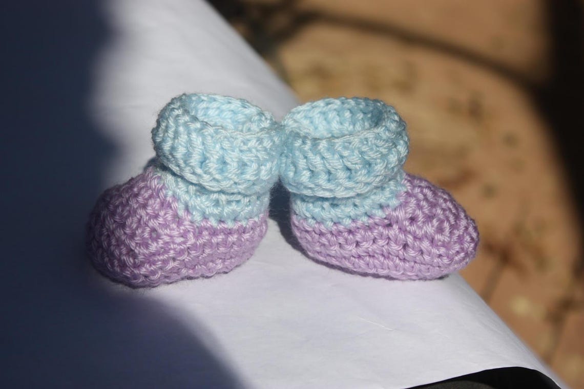 Blue and Purple Baby Booties Blue Crochet Baby Booties Purple Crochet ...