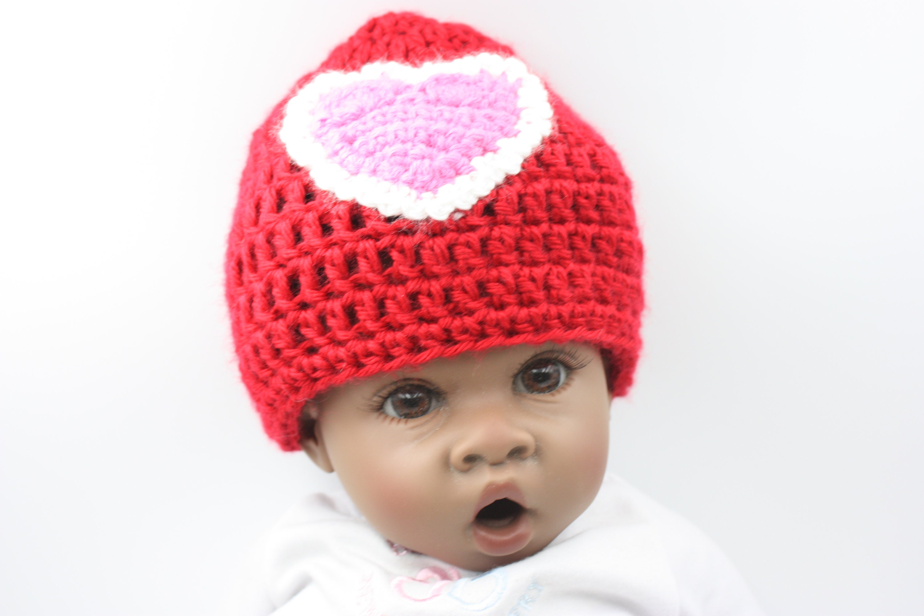 Valentine Baby Hat - Pink Heart Red Infant Hat - Newborn Red Crochet ...