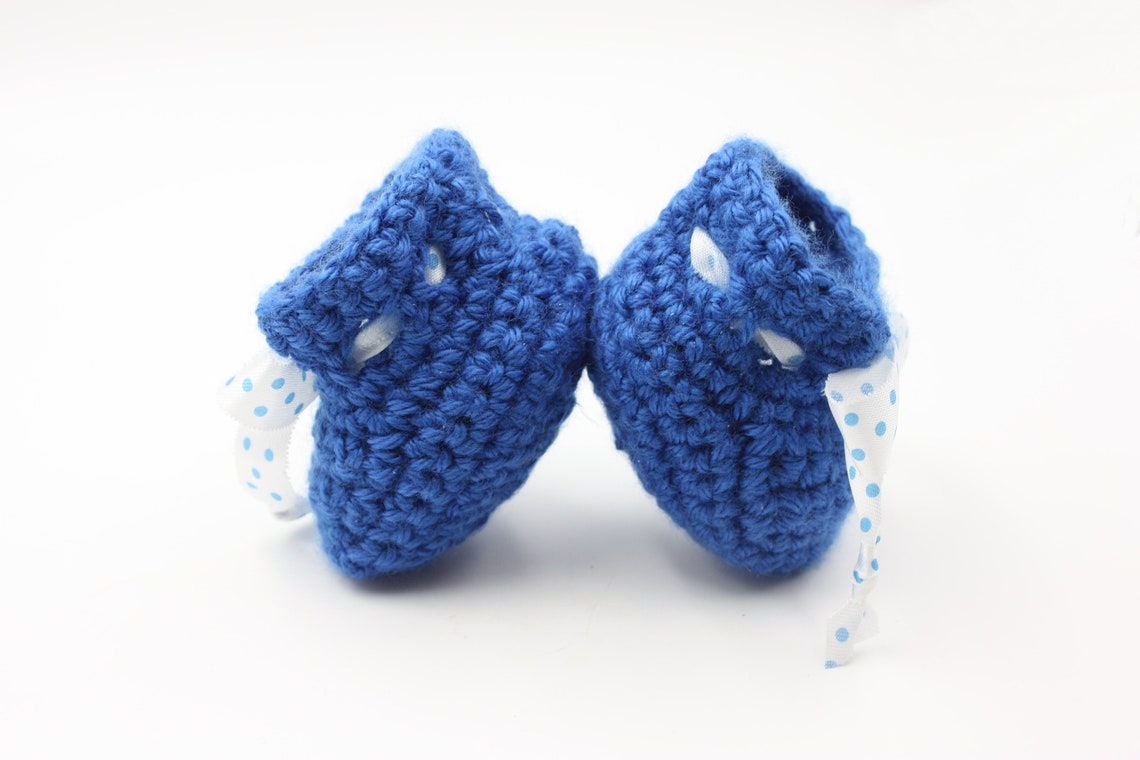 Royal Blue Baby Booties With Polka Dot Ribbon Ties Newborn Baby Boy ...